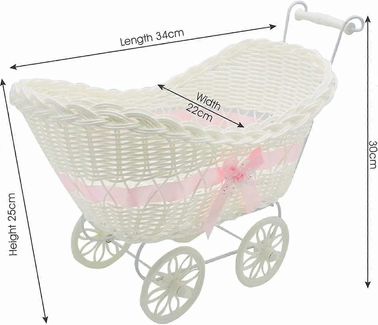 Baby Pram Hamper Wicker Toy Basket with Handles and Wheels Great Gift ...