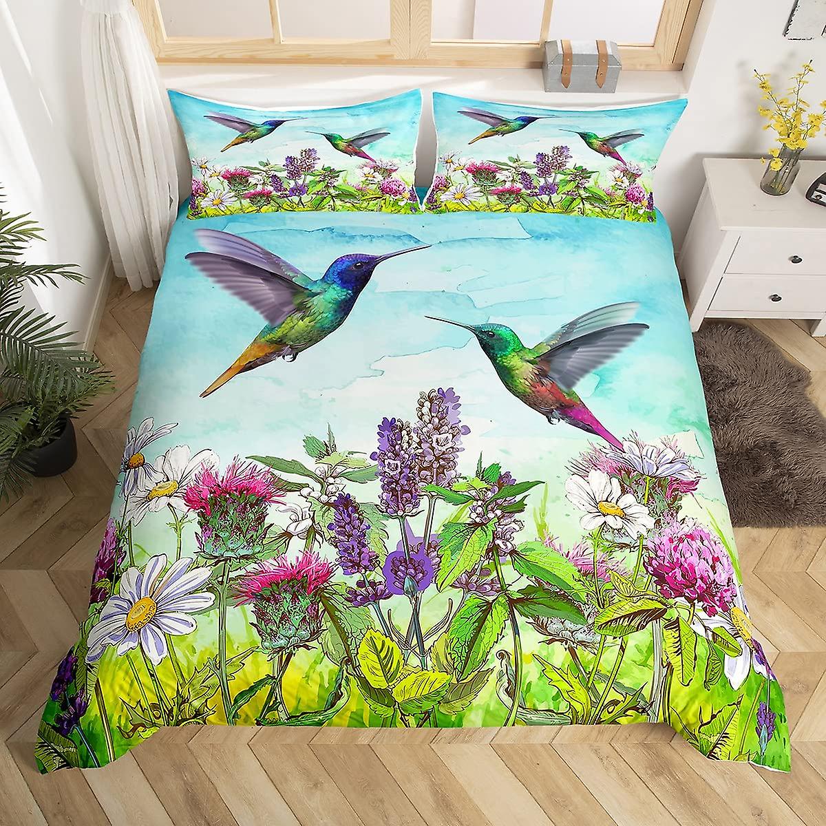 Floral Hummingbird King Queen Double Duvet Cover Blooming Flowers ...