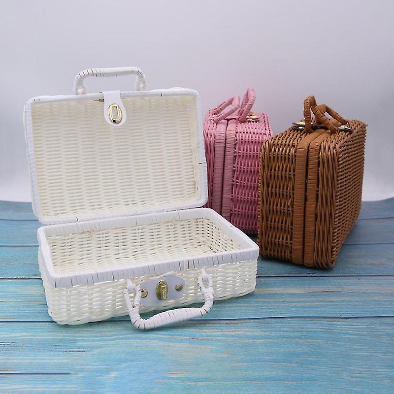 Vintage Rattan Woven Storage Case Makeup Holder Suitcase Sundries ...