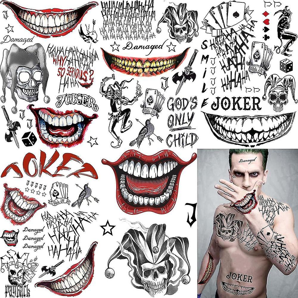5 Sheets 3d Halloween Joker Temporary Tattoos For Men Women Adults ...