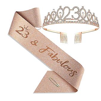 Birthday Sash And Tiara Rose Gold Birthday Sash Crown 40 & Fabulous Shoulder Strap And Tiara For ...
