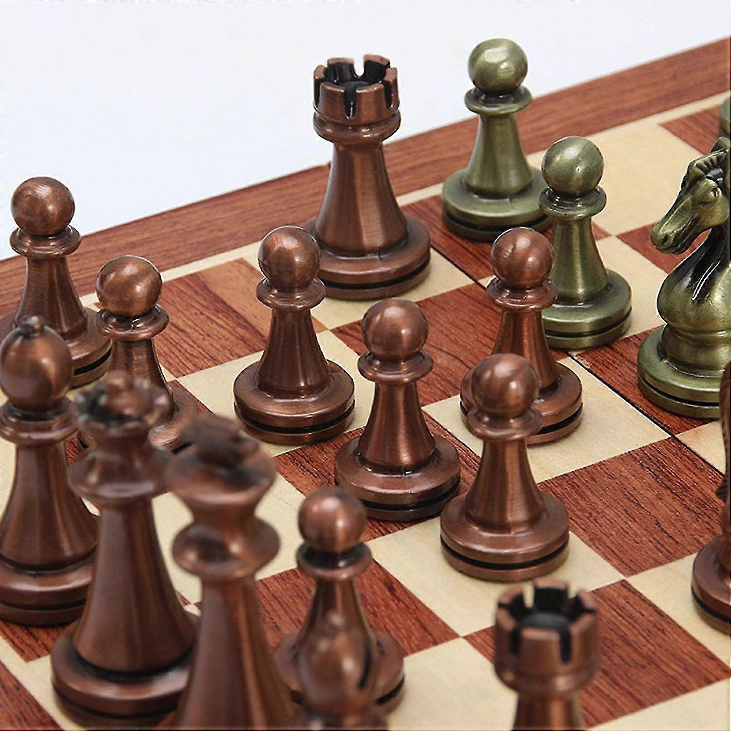 Deluxe Chess Set For Adults, Large Metal Bronze Chess Pieces Set ...