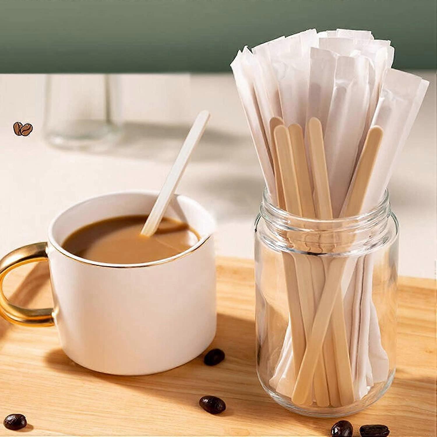 100pcs Disposable Wooden Coffee Stirrers 5.5/7.4inch Drink Stirrer ...