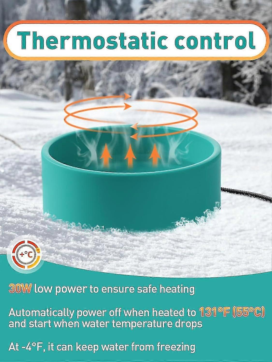 3.2l Large Heated Water Bowl For Outdoor, 30w Thermostatic Control ...