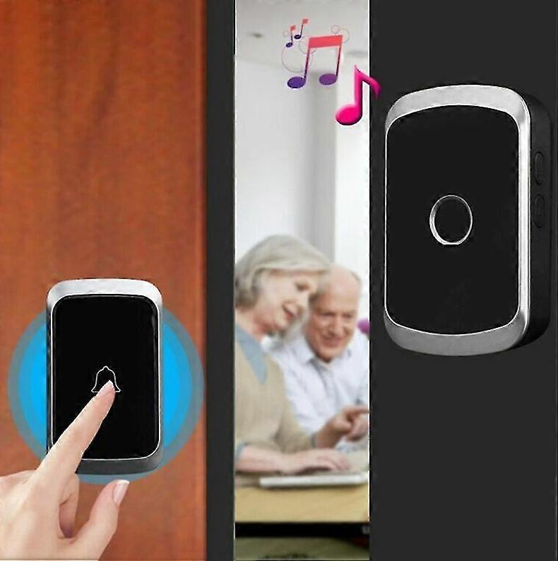 Black Wireless Doorbell Dc Battery Operated Waterproof Remote Control 1 ...