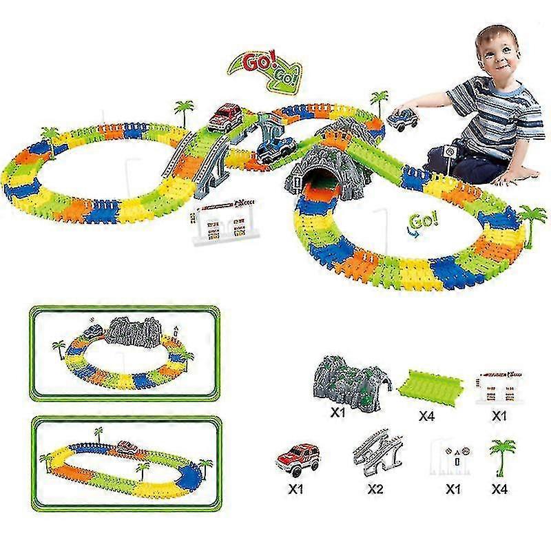 Race Track Toy Motif Electric Car Set With Led Light Flexible Rail Self ...
