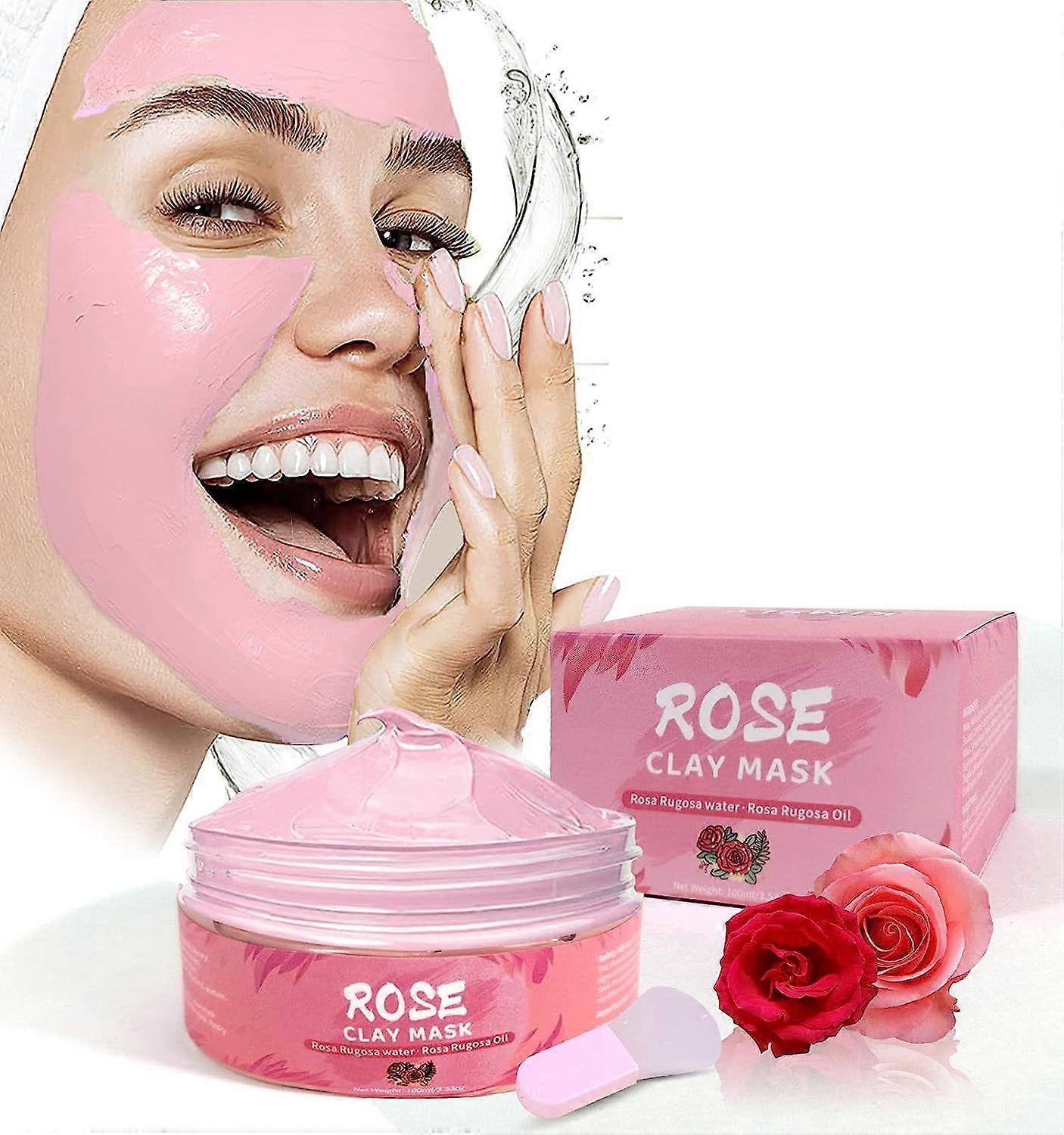 Rose Clay Mask with Silicone Brush, Vegan Natural Cosmetics Face Mask ...