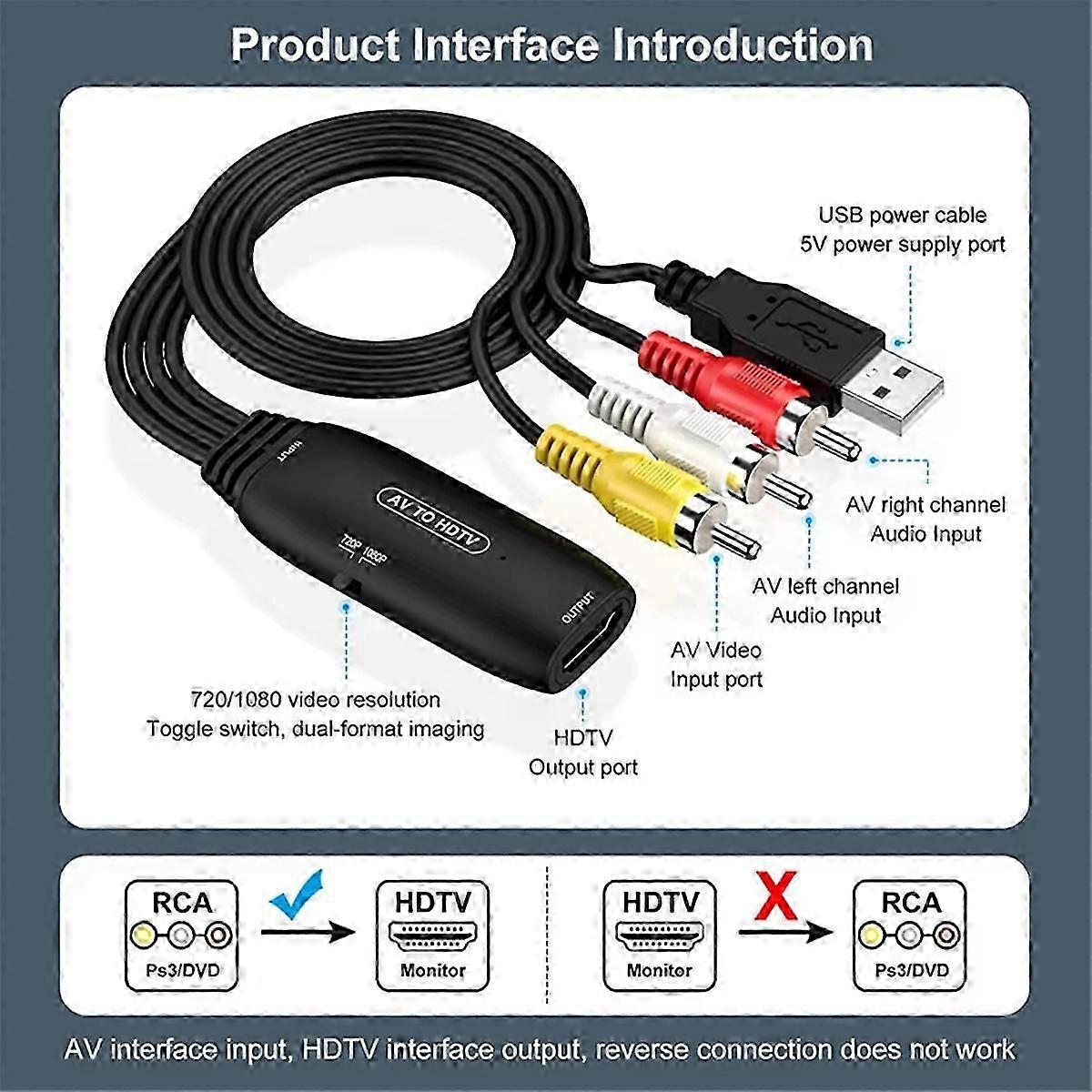1080P AV to Compatible Adapter Converter Cable Video Adapter for Set ...