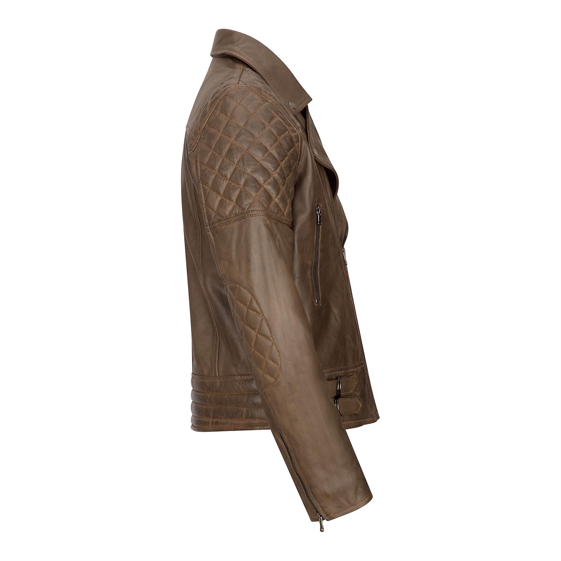 Men's Real Leather Cross Zip Jacket Brando Soft Vintage Quilted ...