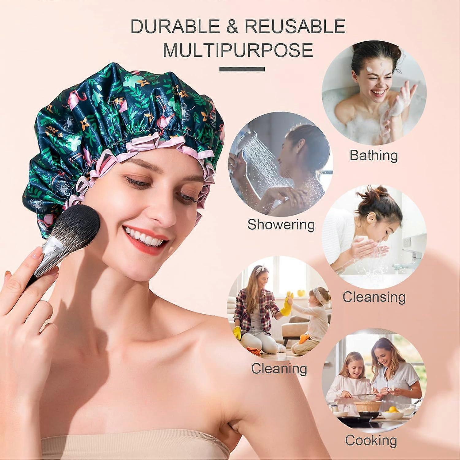 Shower Cap, Reusable Bath Shower Caps for Women Long Hair, , Flamingo ...