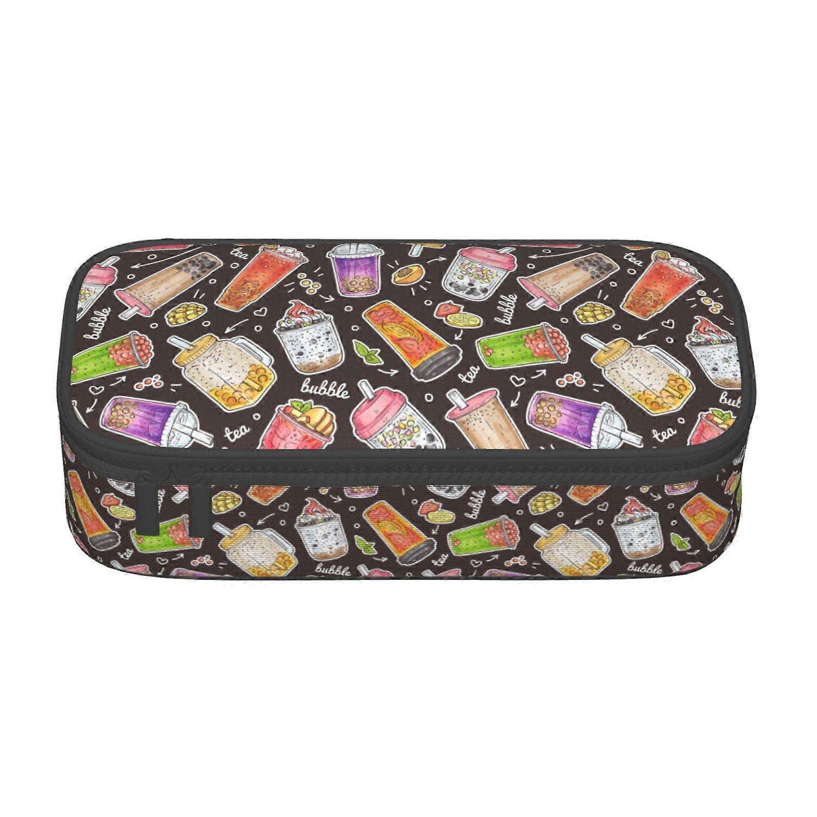 Cute Cartoon Bubble Tea Pattern Pencil Case, Large Capacity Pencil ...