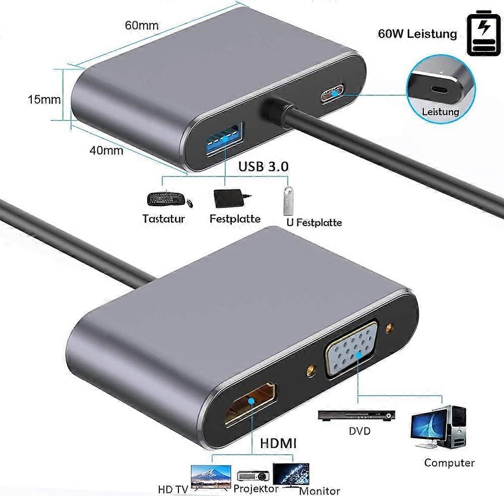 2025 Suitable USB C to HDMI VGA adapter, Weton 4 in 1 Type C to HDMI ...