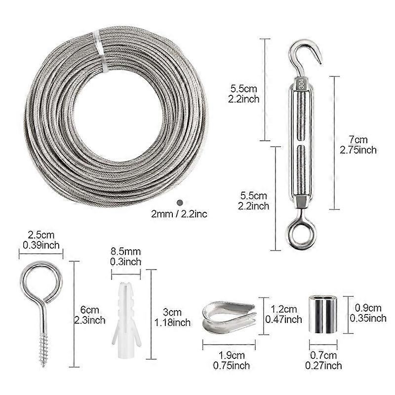 Garden Wire 30M/2mm Stainless Steel Wire Rope Kit, Cable Railing Kit, PVC Coated Wire Rope for ...