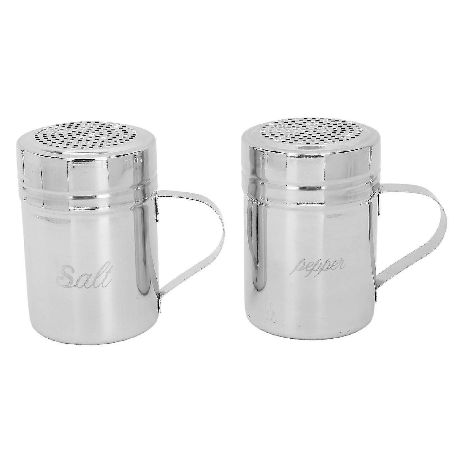 2pcs Stainless Steel Dredge Shaker with Lid Handle Salt Sugar Shakers ...