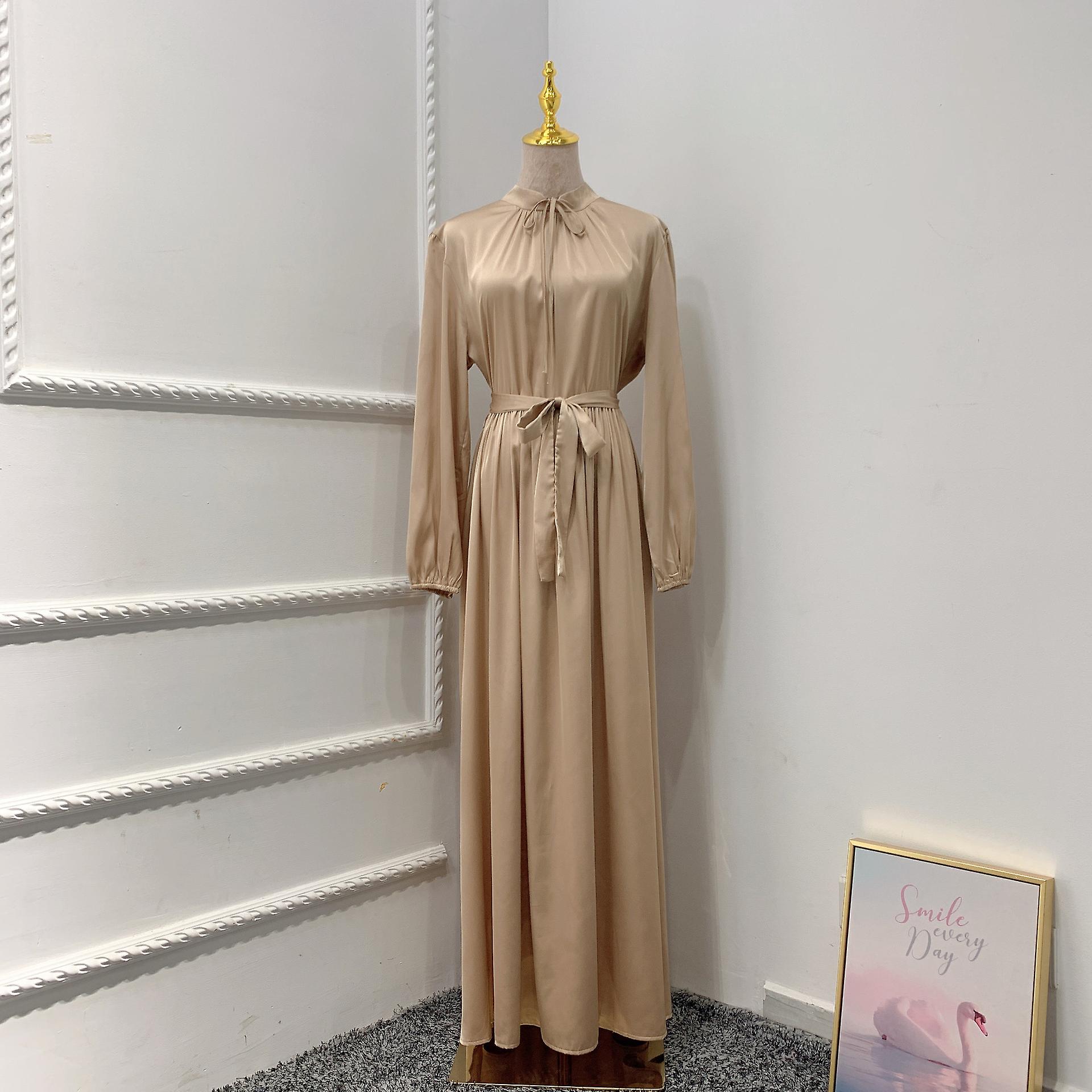 Elegant Satin Muslim Dress Women Hijab Abaya Caftan Marocain Long Robe Islamic Clothing Big ...