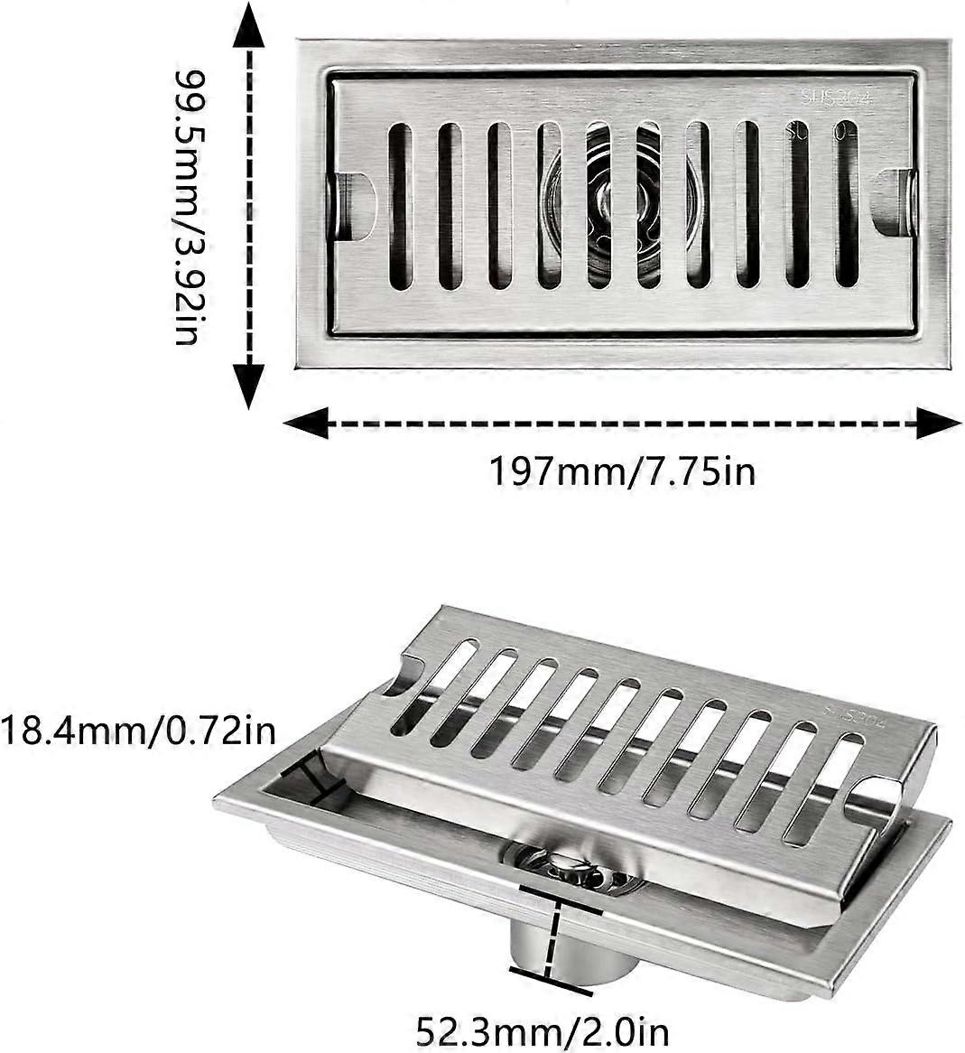 Shower Gutter - 20 x 10 cm Rectangular Floor Drain: With Stainless ...