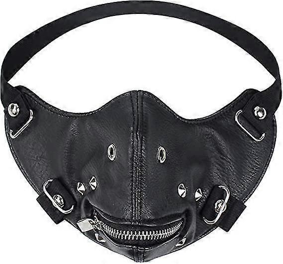 Steampunk Gothic Black Leather Zipper Half Face Mask Ski Cosplay Mask ...