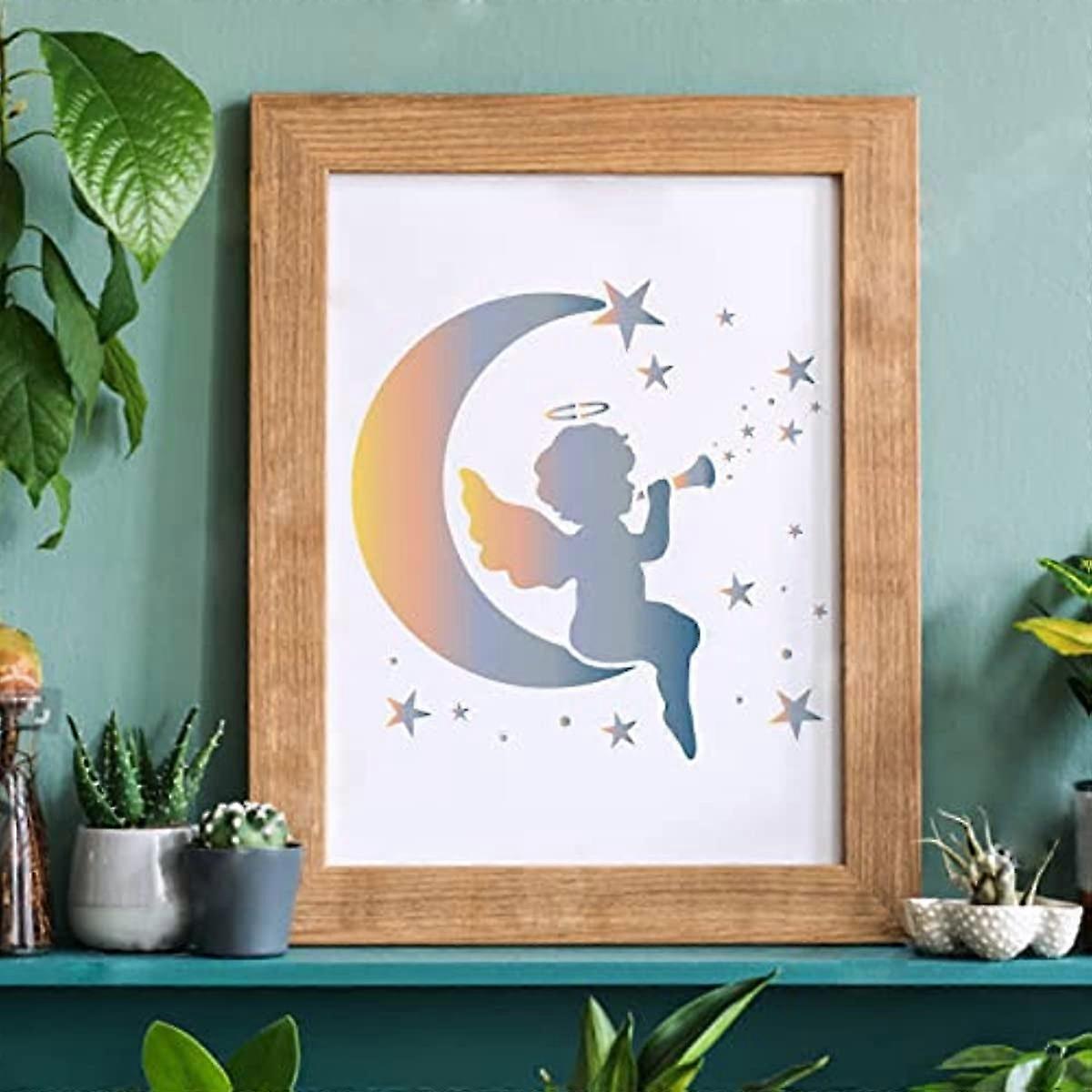 Angel Moon Stars Drawing Painting Stencils Templates Plastic Angel ...