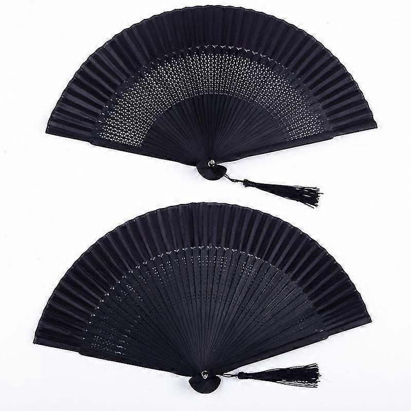 Yaju Black Hand Fan, Silk Fabric Bamboo Ribs Handheld Folding Chinese ...