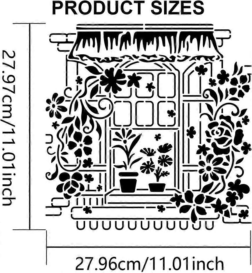 Window Flower Stencils 11.811.8inch Large Potted Plants Curtain Rose ...