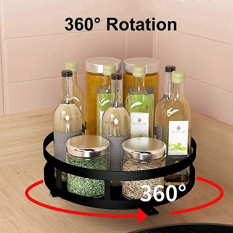 Black Kitchen Cupboard Turntable, Spice Rack Metal Swivel Tray, Round ...