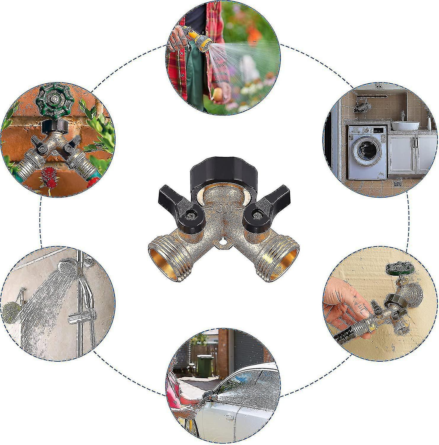 Double Washing Machine Faucet Brass Garden Faucet Splitter, Y-connector ...