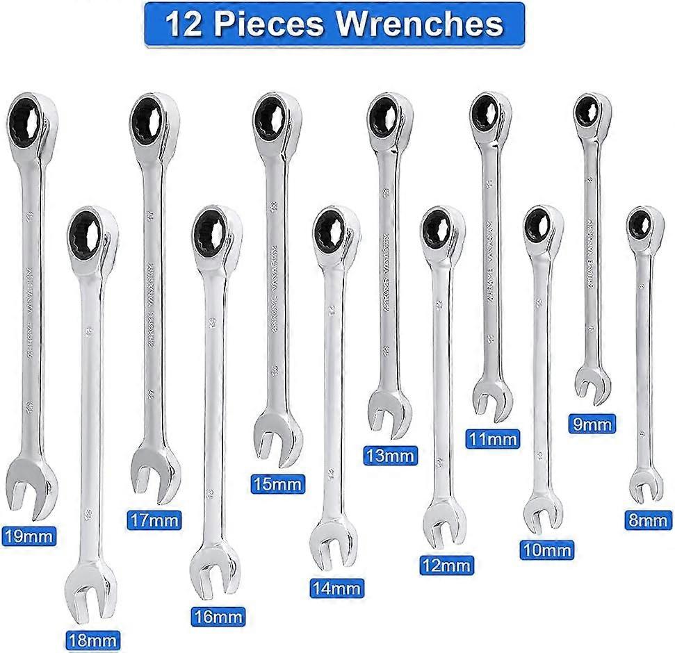 Professional Ratchet Wrench Set, 12pcs Ratchet Wrenches Portable Hand ...