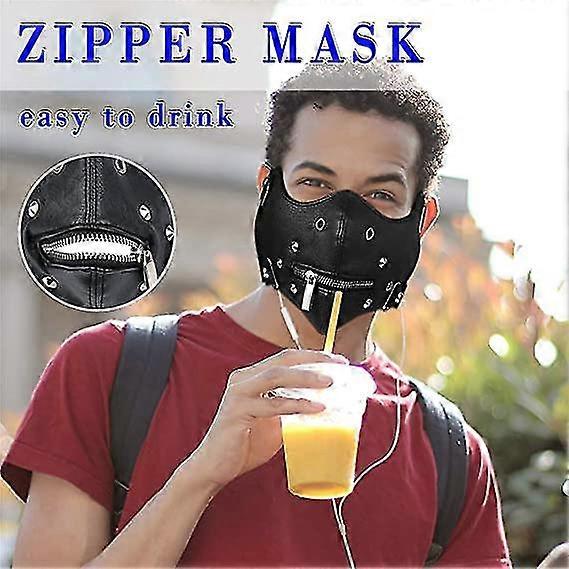 Steampunk Gothic Black Leather Zipper Half Face Mask Ski Cosplay Mask ...