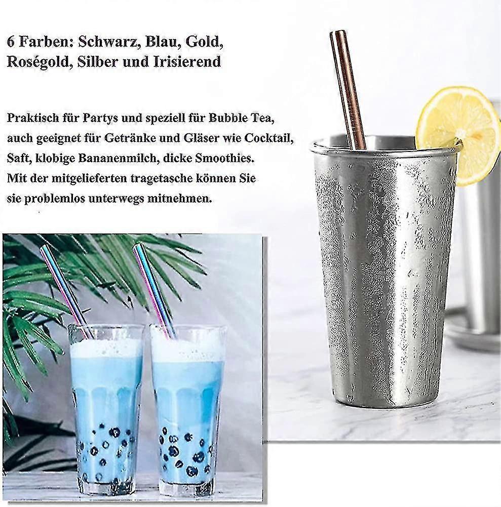 6pcs Bubble Tea Straws Stainless Steel Drinking Straws Metal Straw ...