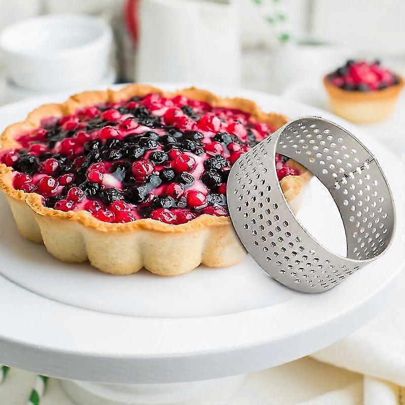 10pcs 4.5cm Round Stainless Perforated Seamless Tart Ring Quiche Ring ...