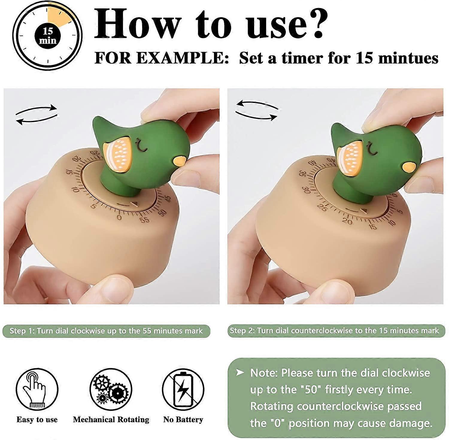 Kitchen Timer Craft Mechanical Wind Up 60 Minutes Timer Cute Animals ...