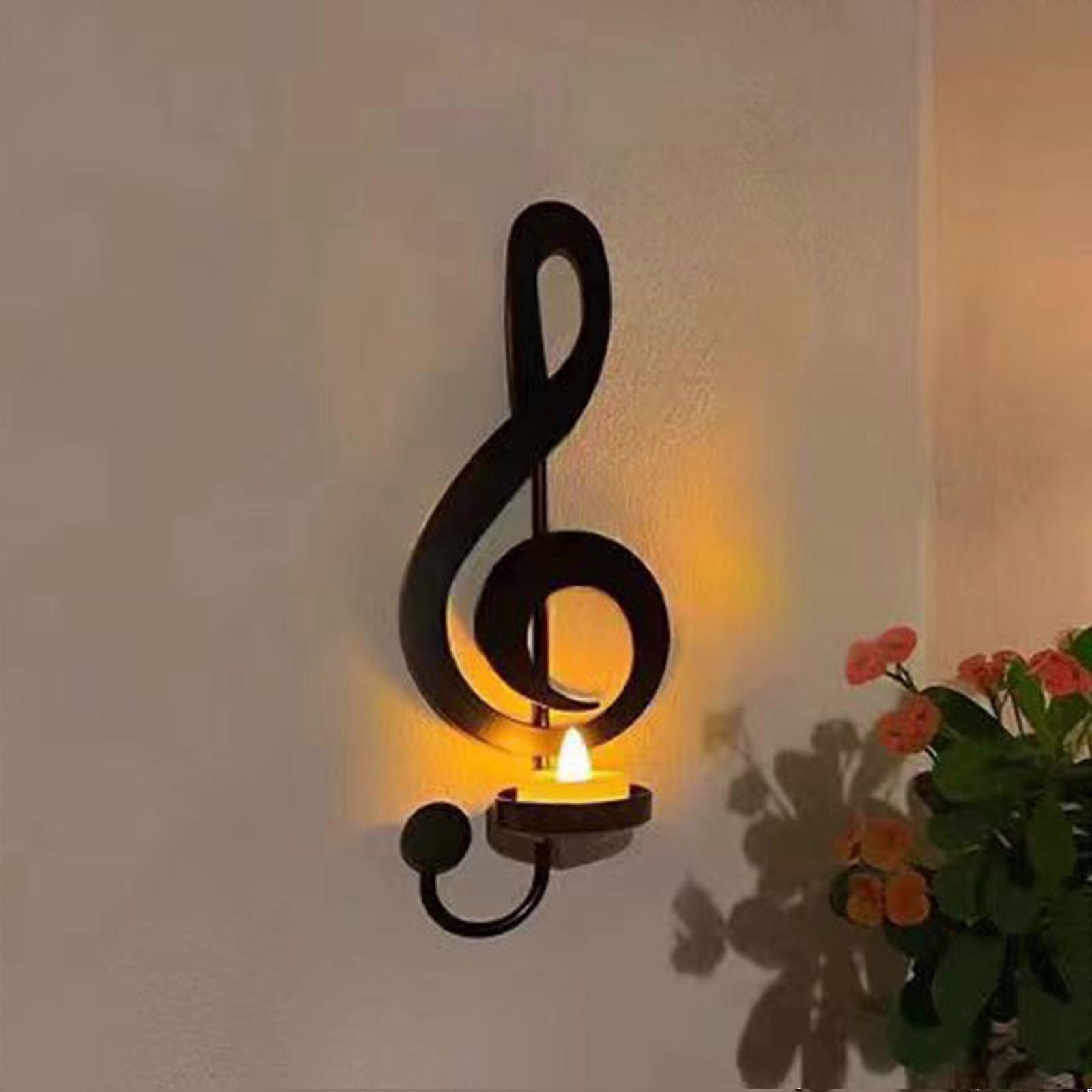 Black Music Note Wall Sconce Music Note Candle Holder Wall Decor ...