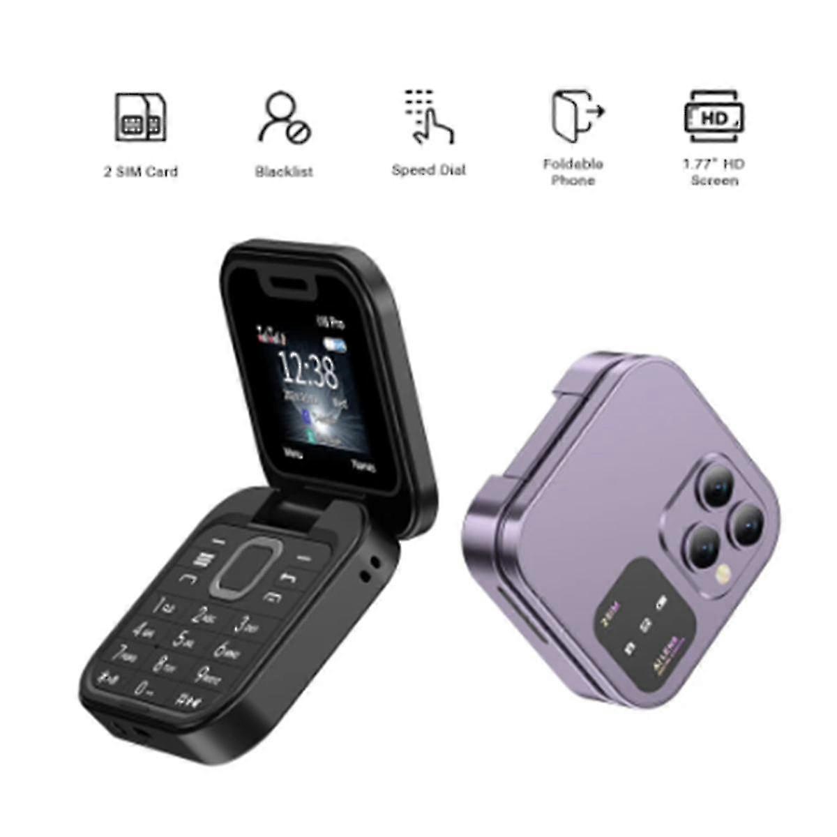 Mini Flip Mobile Phone FM Radio Voice Blacklist Speed Dial Vibration ...