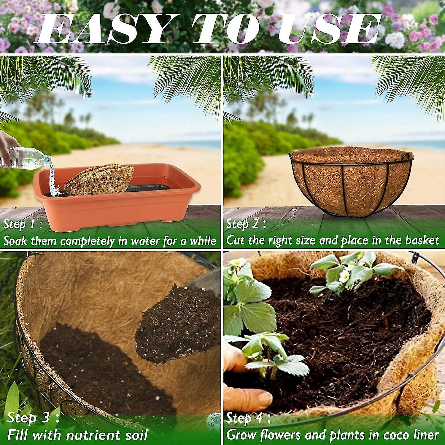 3 Pack Hanging Basket Coco Liner Wall-Mounted Coco Liner Trough 100% ...