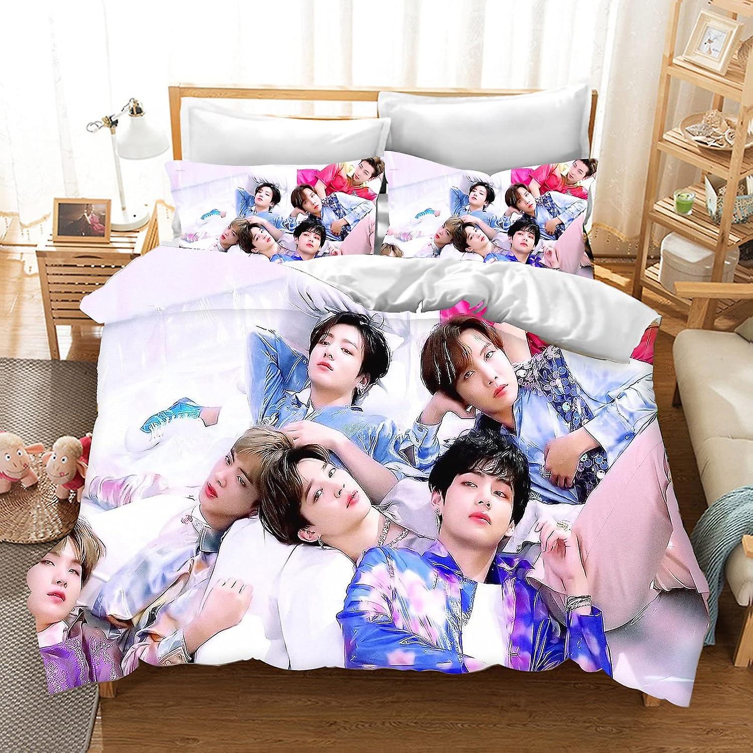 DDONVG BTS Bed Linen 135 x 200 cm Cartoon Anime BT21 Duvet Cover Set ...