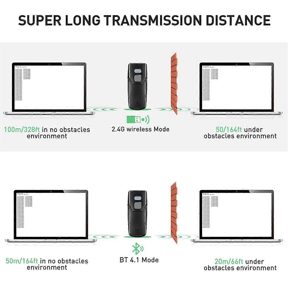 M3 Mini Portable 1D 2D Bluetooth Barcode Scanner 2.4G Wireless QR Code ...