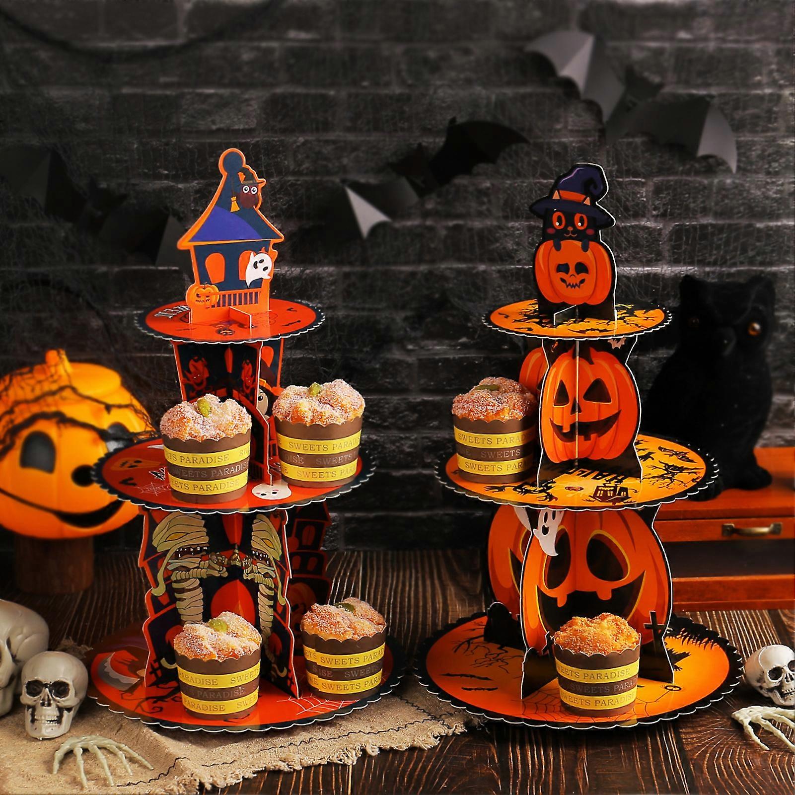 Halloween 3 Tier Cupcake Stand Tiered Pumpkin Ghost Cake Holder Dessert ...