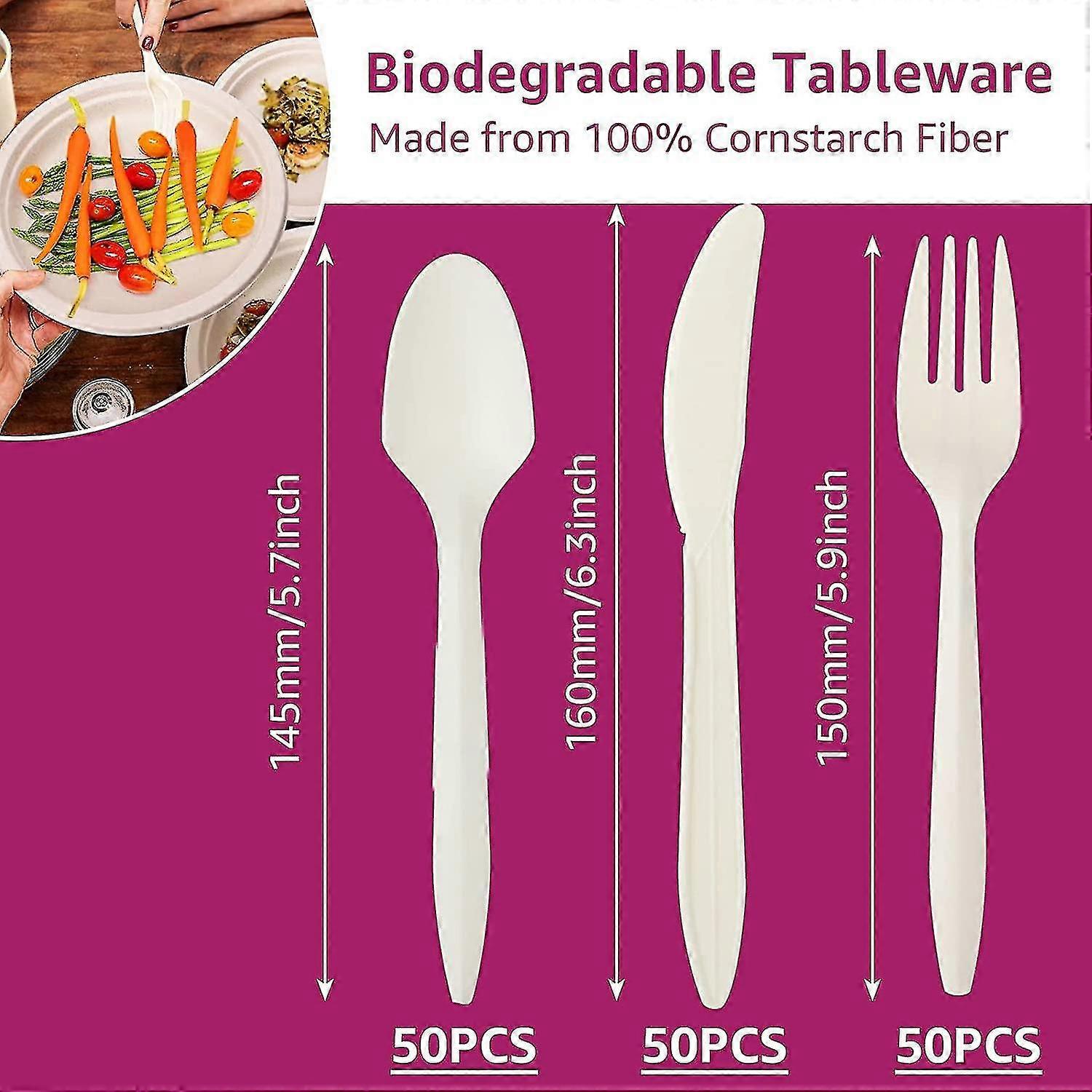 250pcs Disposable Plates And Cutlery Set, Compostable Bagasse Tableware ...