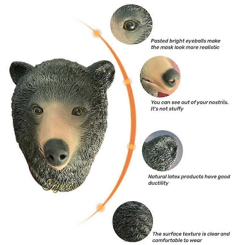 Bear Mask Mascara Latex Full Face Enhance Masquerade Cosplay Rave Funny ...
