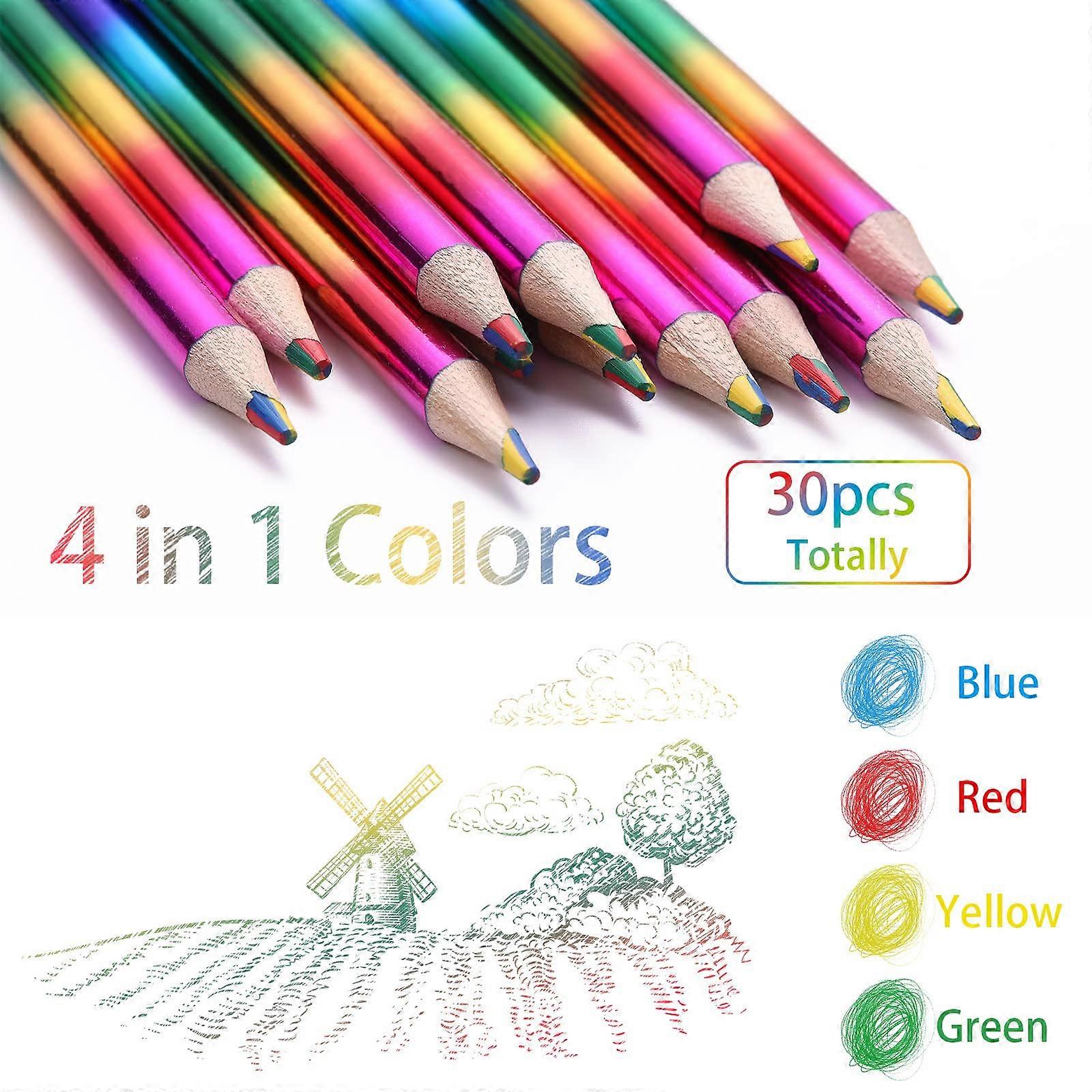 Rainbow Pencil, 30 Pieces Rainbow Pencils Children, 4 in 1 Rainbow ...