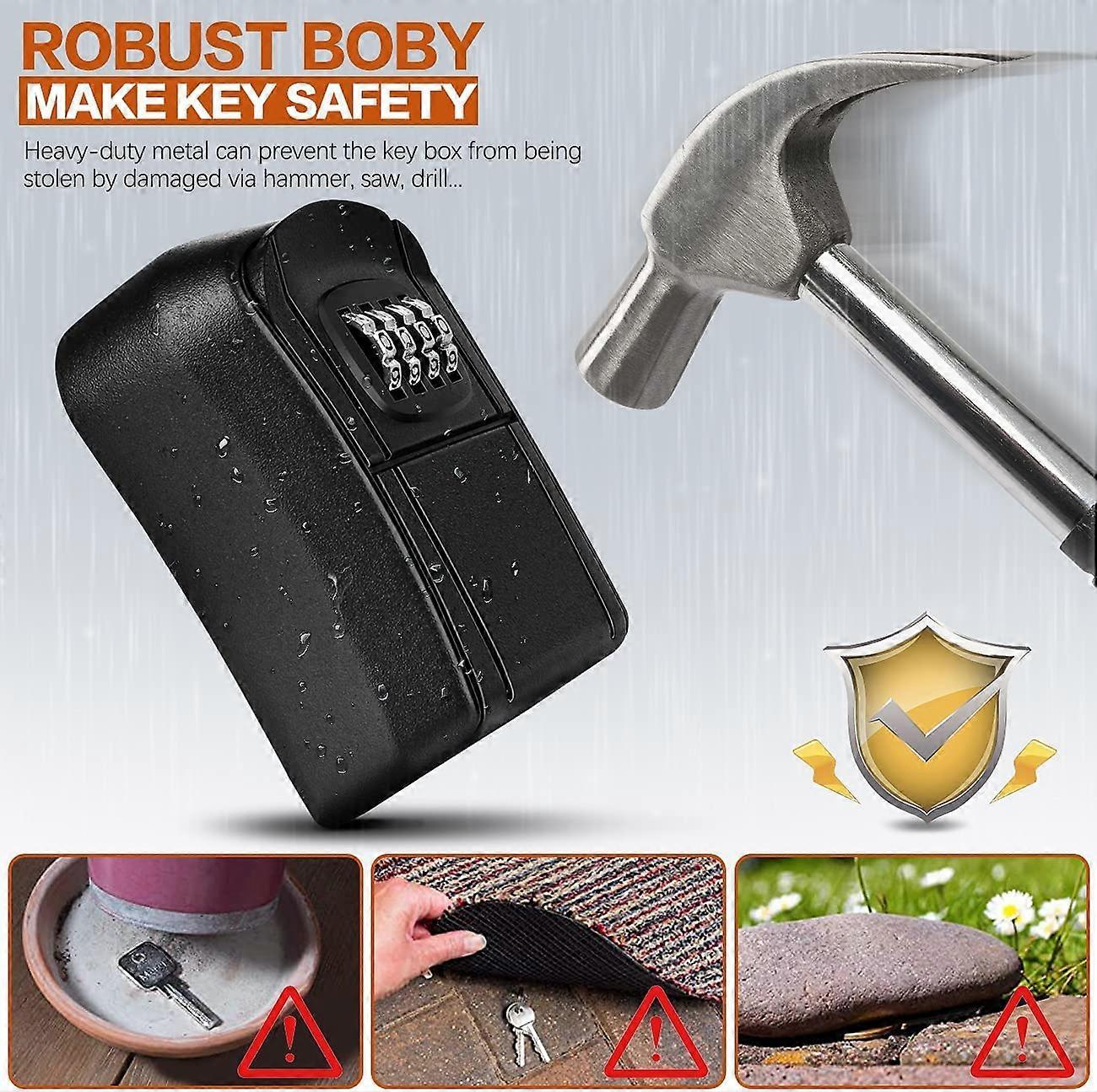 Key Box Wall Mounted Mini Key Safe Outdoor Key Box with Resettable 4 ...