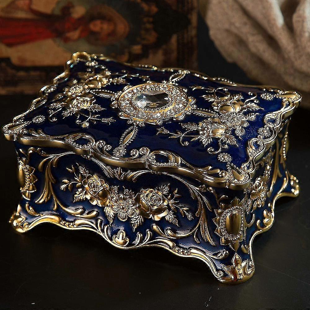 Vintage Metal Jewelry Box, Rectangular Trinket Organizer Storage Box ...