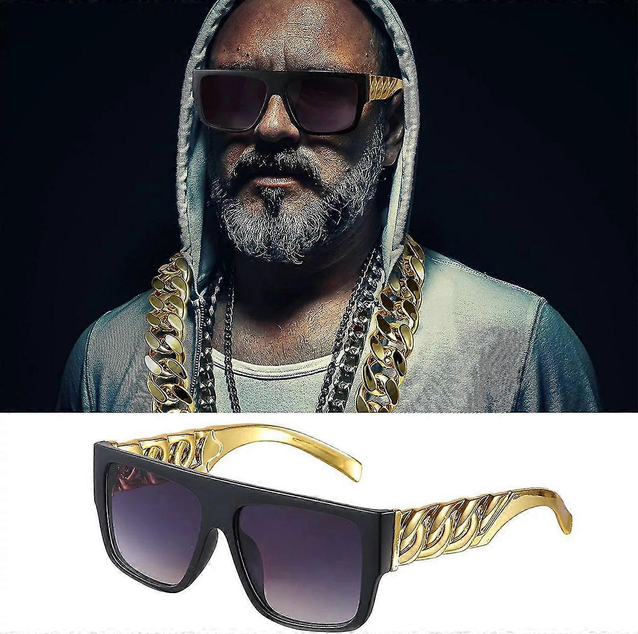 Hip Hop Costume Kit For Men, Rapper Accessories Hippie Costume Set Gold ...