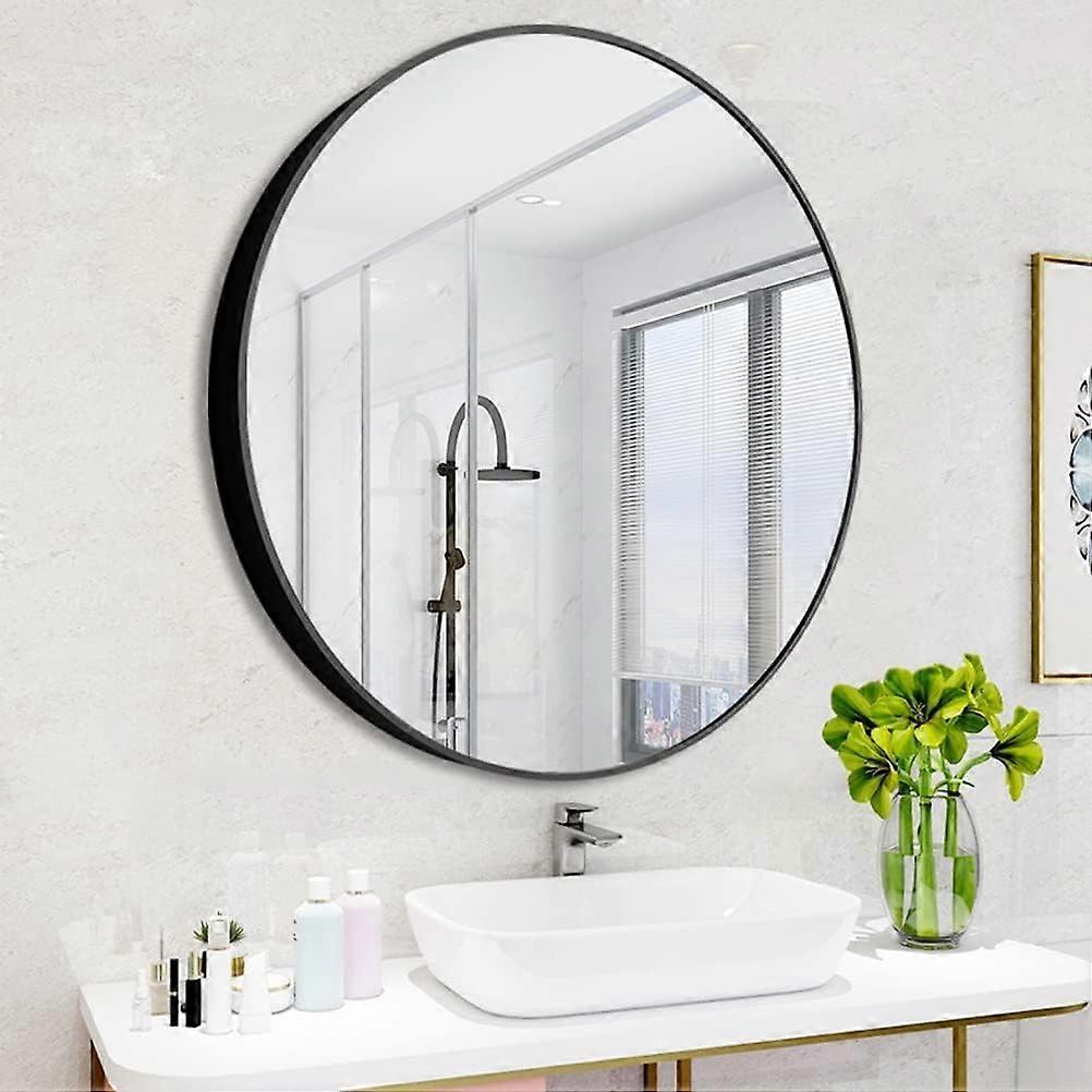 Round bathroom mirror without lighting Black 60 cm Wall mirror with ...