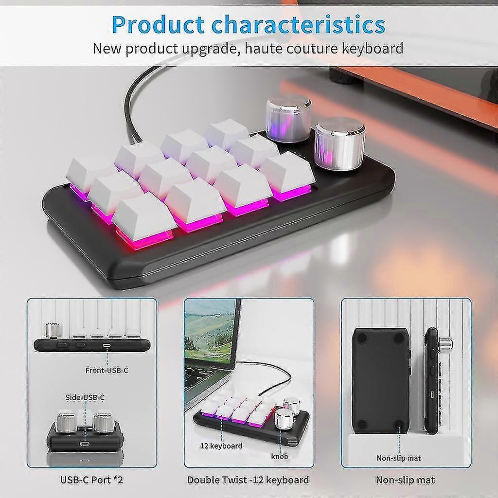 One-handed Mechanical Keyboard 12 Programmable Keys Rgb Lighting Macro Keypad | Fruugo UK