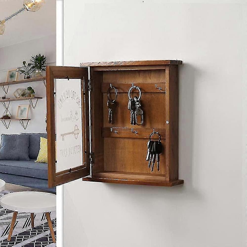 Wooden Key Box, Retro Wall Mounted Key Cabinet With Magnetic Door ...