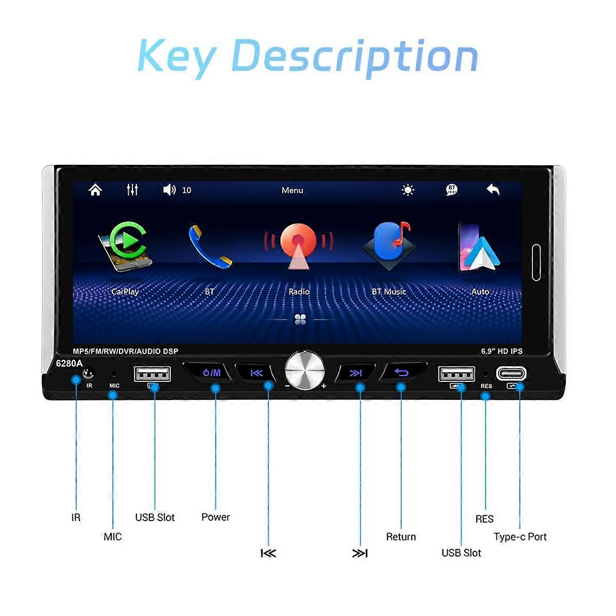 6.9In Android13 Car Radio 1Din Multimedia Player 2G+64G GPS Stereo WIFI ...