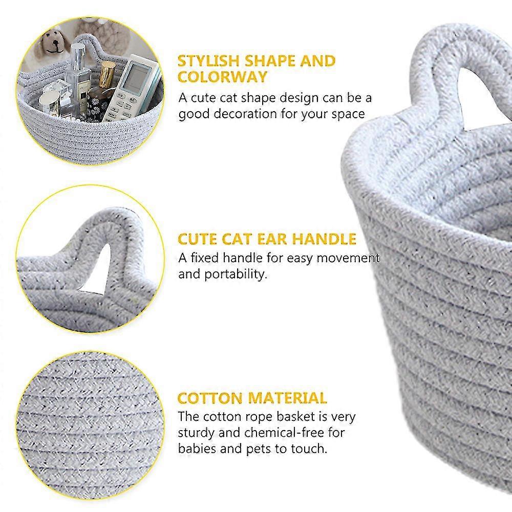 Cute Little Storage Baskets With Cat Ears, Small Cotton Rope Basket For ...