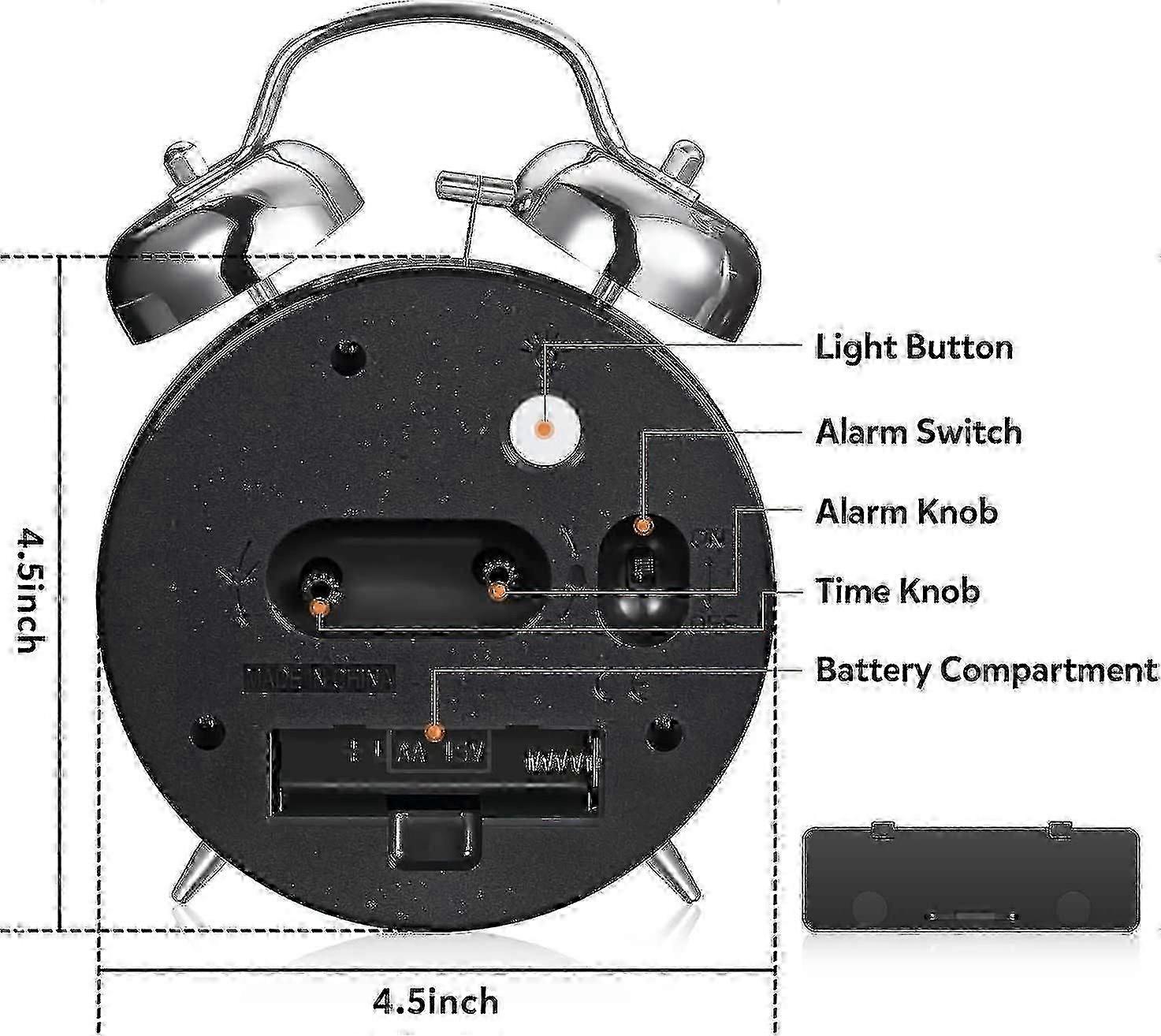 Loud Alarm Clock For Heavy Sleepers Adults,4 Inch Silent Non-ticking ...