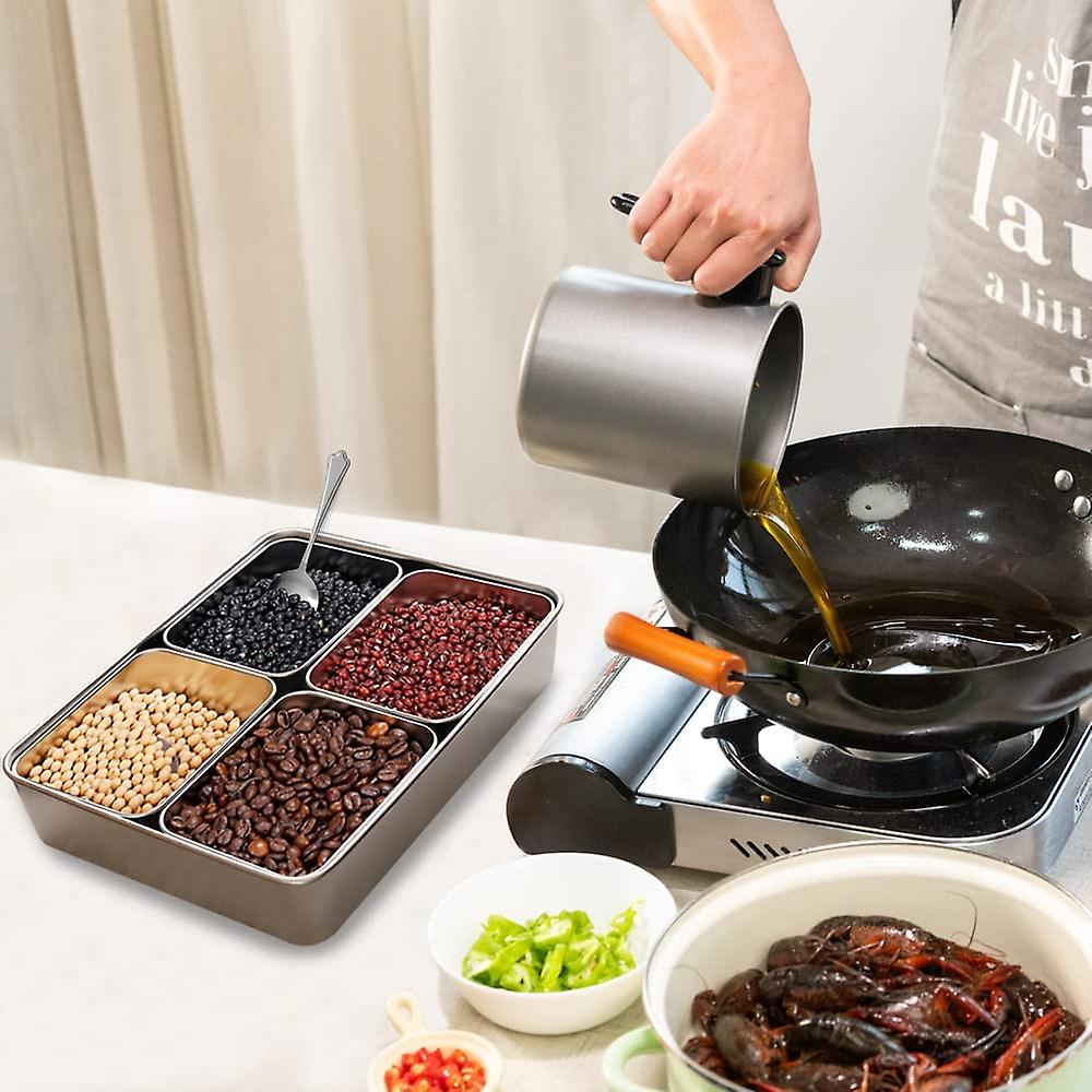 Compartment stainless steel condiment box with lid and tray, condiment ...